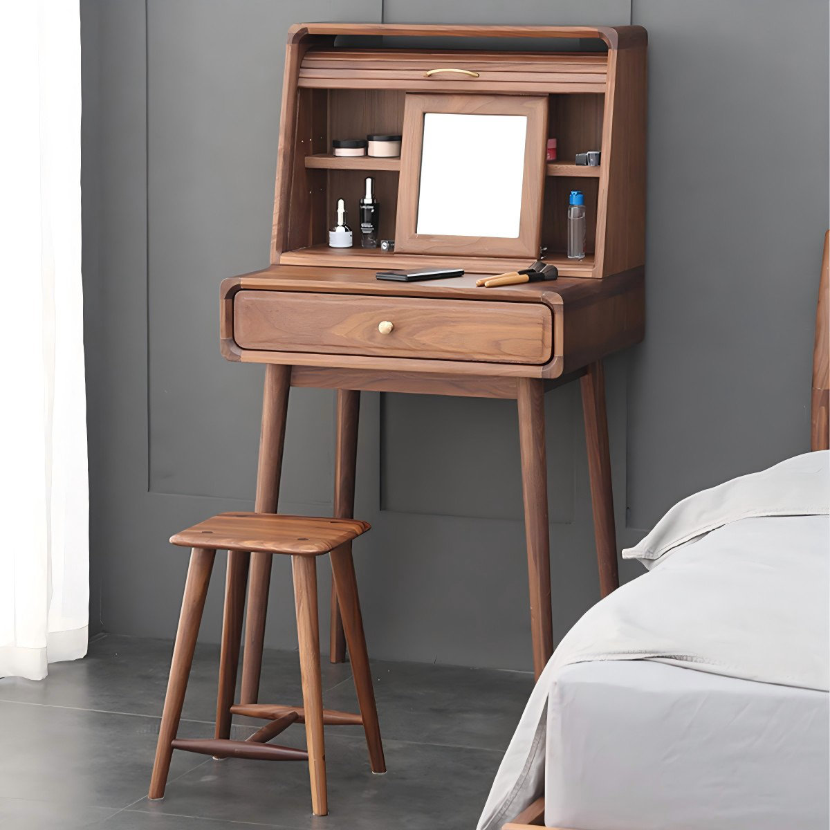 Corrigan Studio Solid Wood Flip-Top Vanity Table with Integrated ...