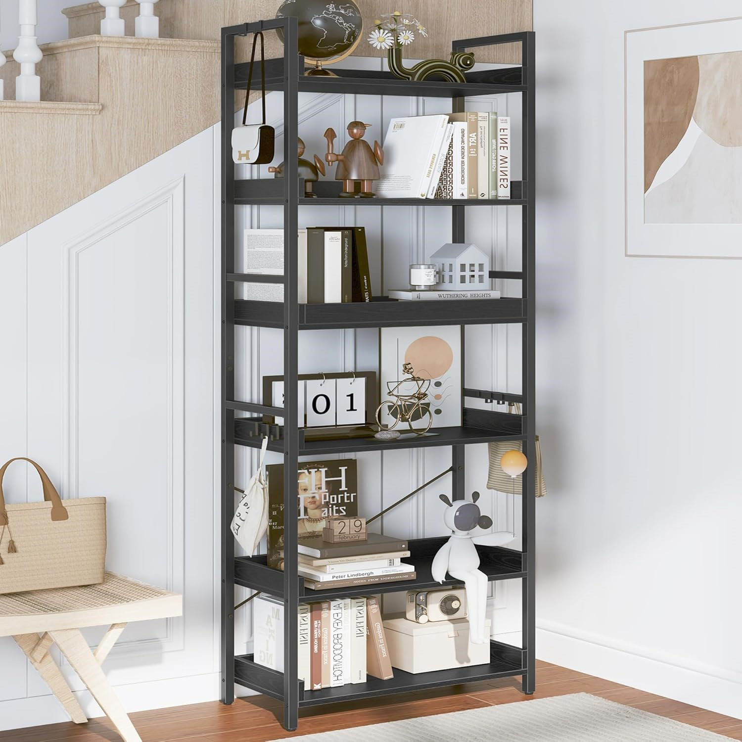 Latitude Run® 6 Tier Bookcase, Adjustable Industrial Bookcase, Vertical ...