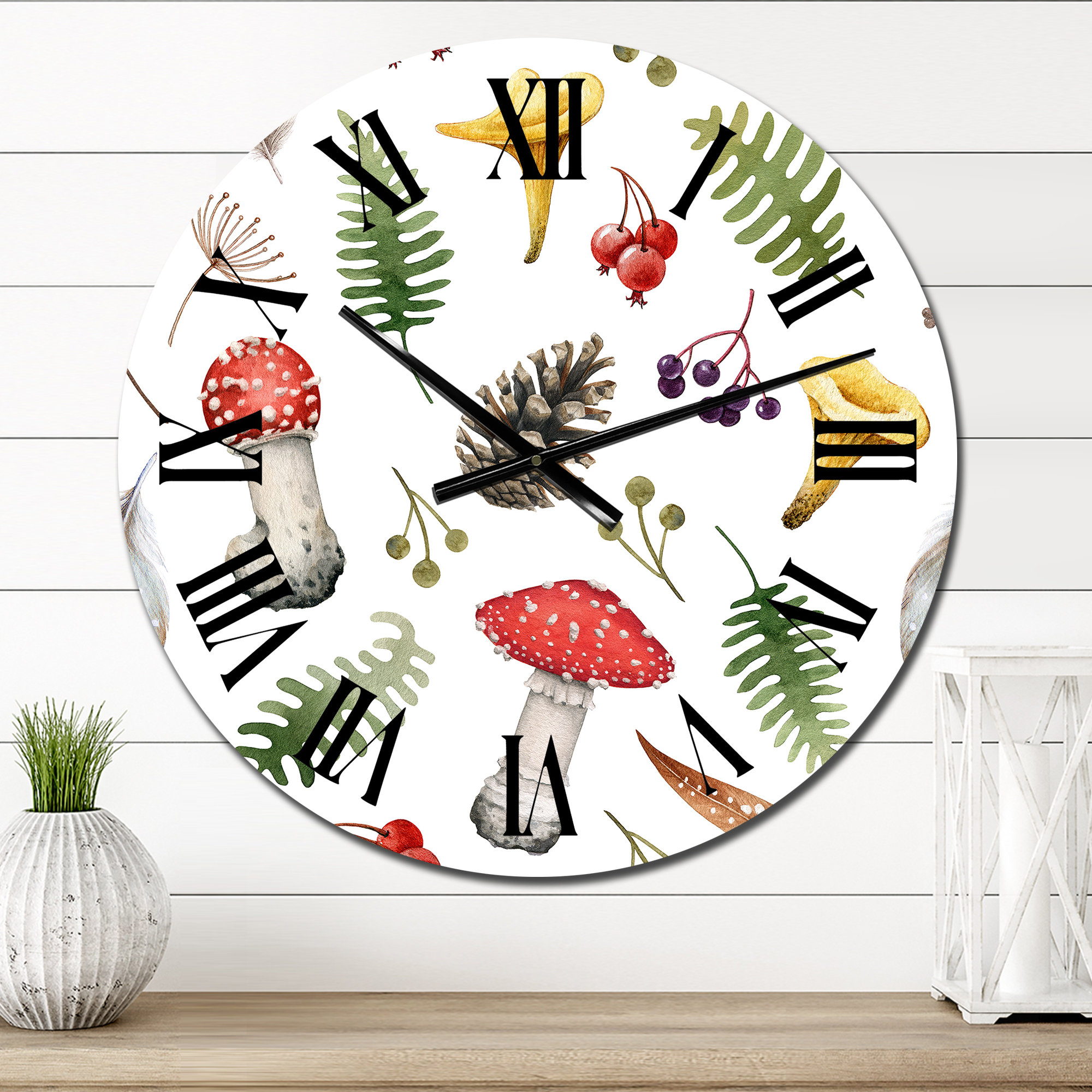 East Urban Home Wild Forest Herbs and Mushrooms - Patterned Wall Clock ...