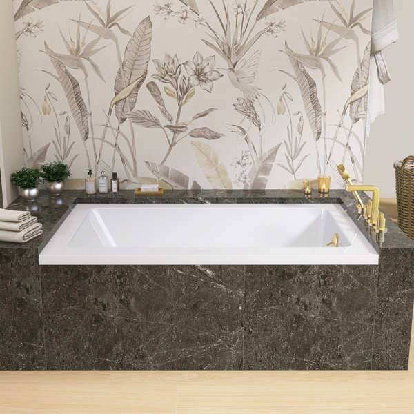 GETPRO 54" W X 32'' D Alcove Rectangular Bathtub Drop-in Soaking Right ...