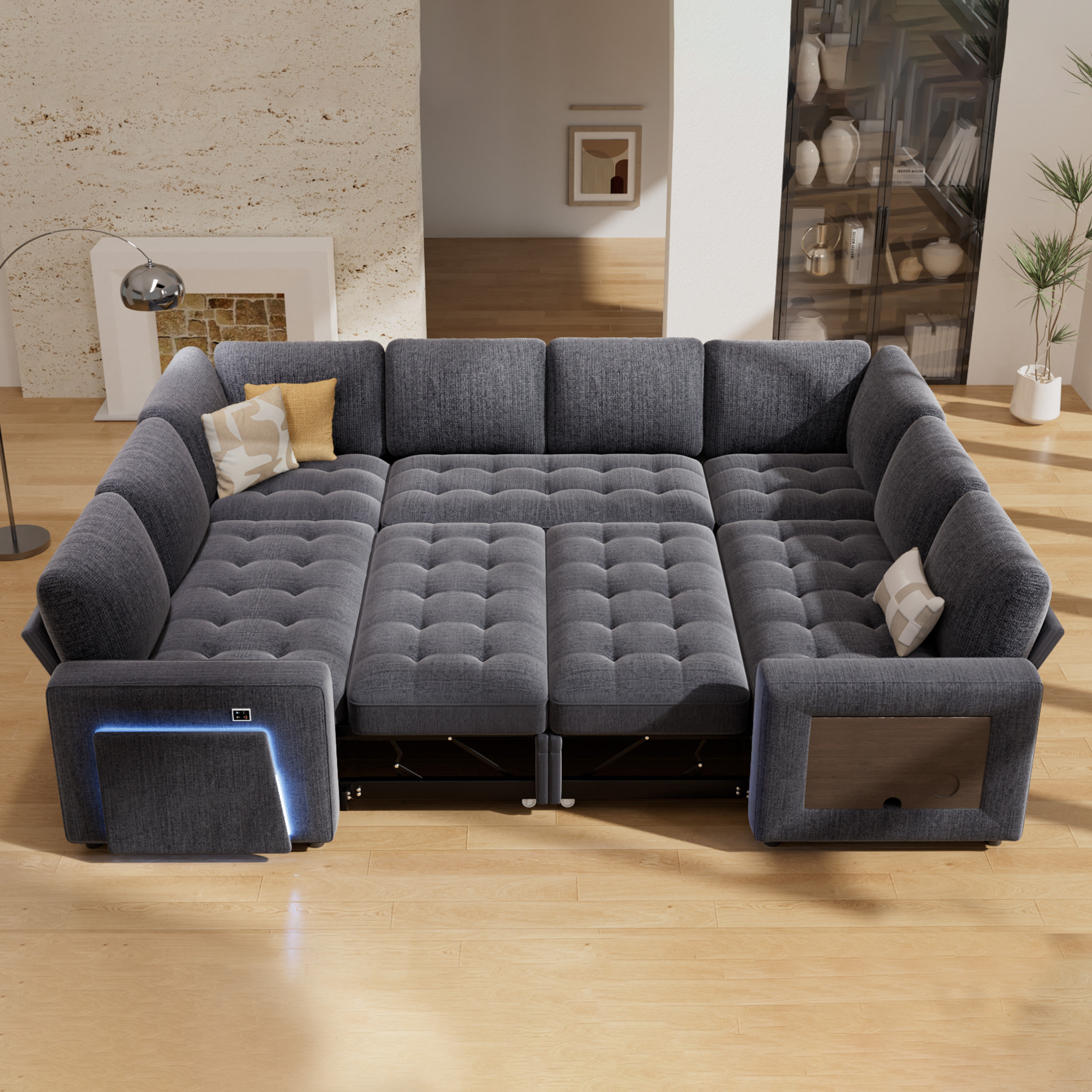 WEUP 102" Modular Sectional 8 Seat Sleeper Sofa With Pull Out Bed ...