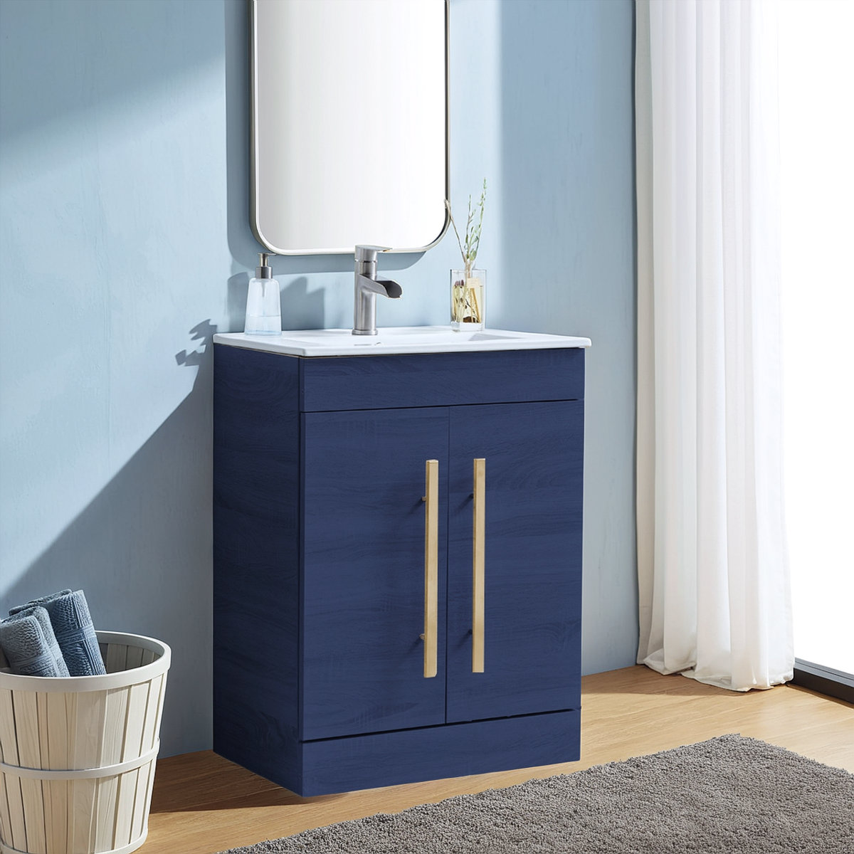 Mercer41 Naiah 24” Blue Modern Free-Standing Single Bathroom Vanity Set ...