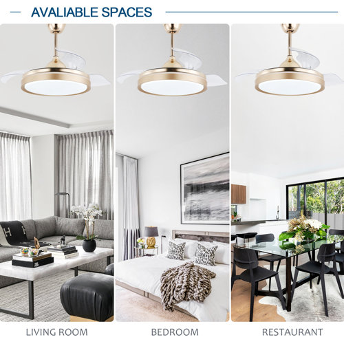 Orren Ellis 42" Retractable Ceiling fan with Light, 6-Speed Latest DC ...