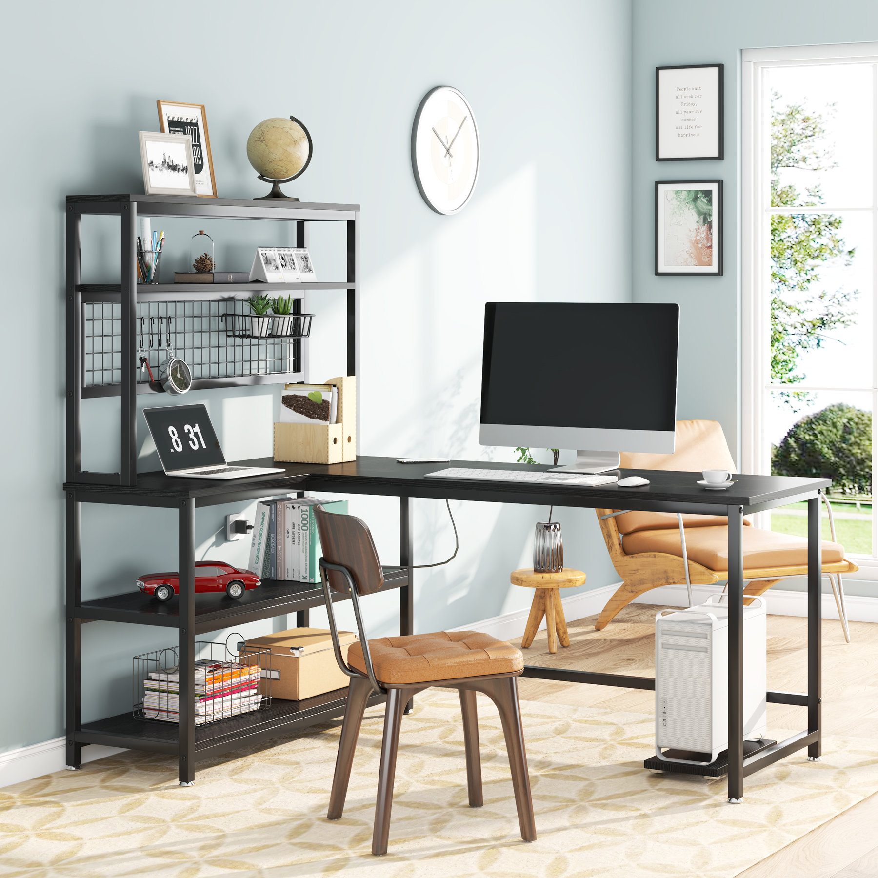 17 Stories Plovdiv 55" Large Computer Desk L-Shaped Desk with Wireless ...