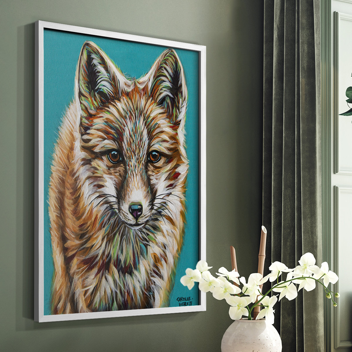 Millwood Pines Teal Fox Framed Print - Solid Wood | Wayfair