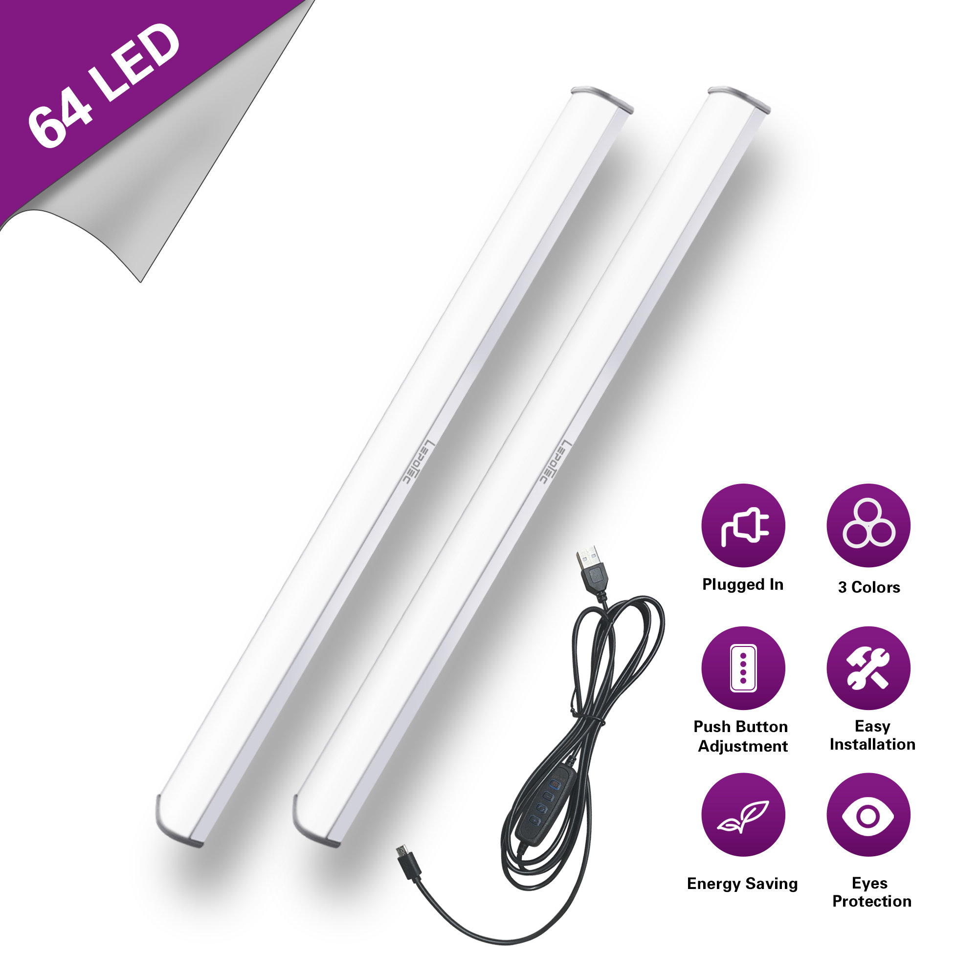 LEPOTEC 3Colors 64 LED with 10 Levels Brightness Plug in Under Cabinet Lighting | Wayfair