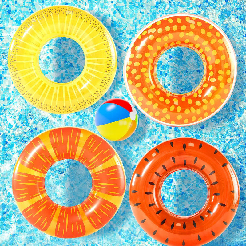 HIGEMZ 6 Pack Pool Floats Kids, Swim Rings 4 Pack with 2 Pcs Beach ...