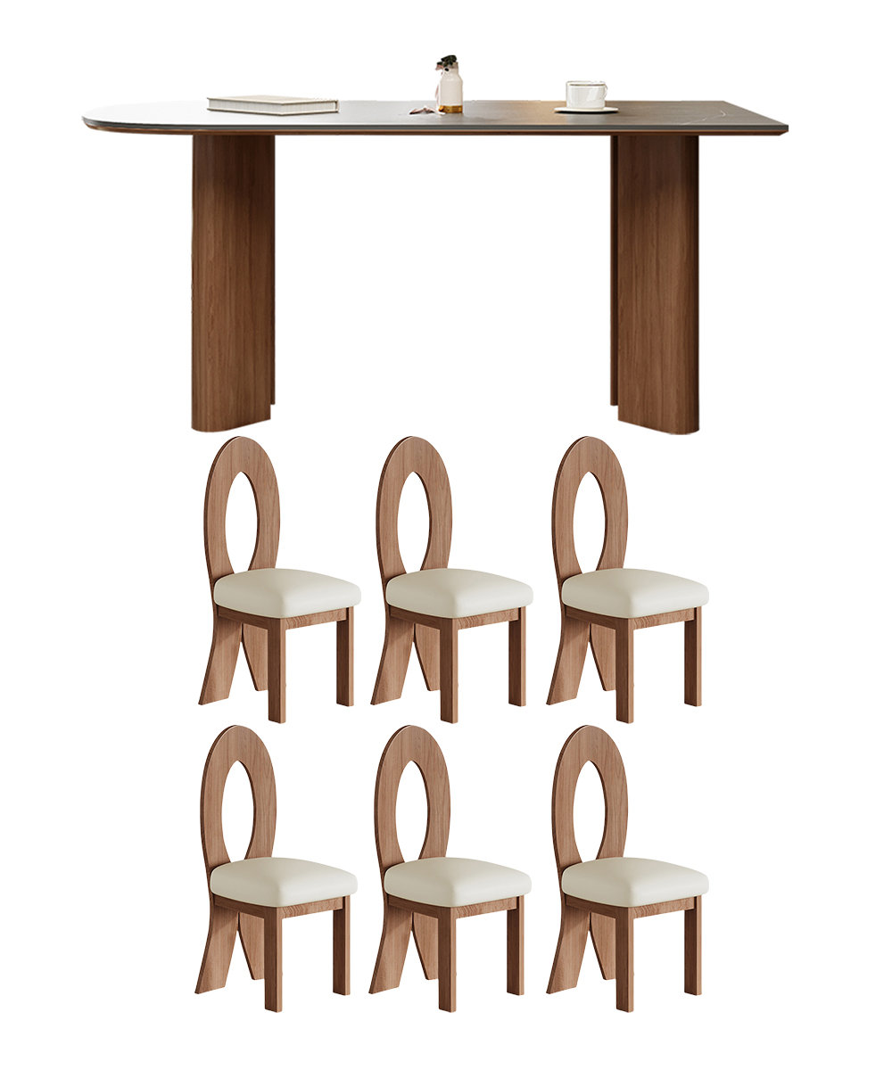 HONELS Solid wood semi-circular rock slab table set | Wayfair