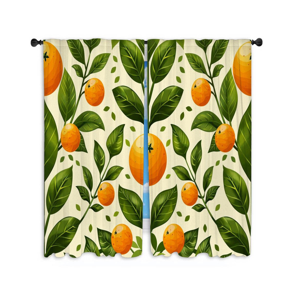 VisionDecor 11962_Citrus Window Curtains Nature Vibrant Leaves Drapes ...