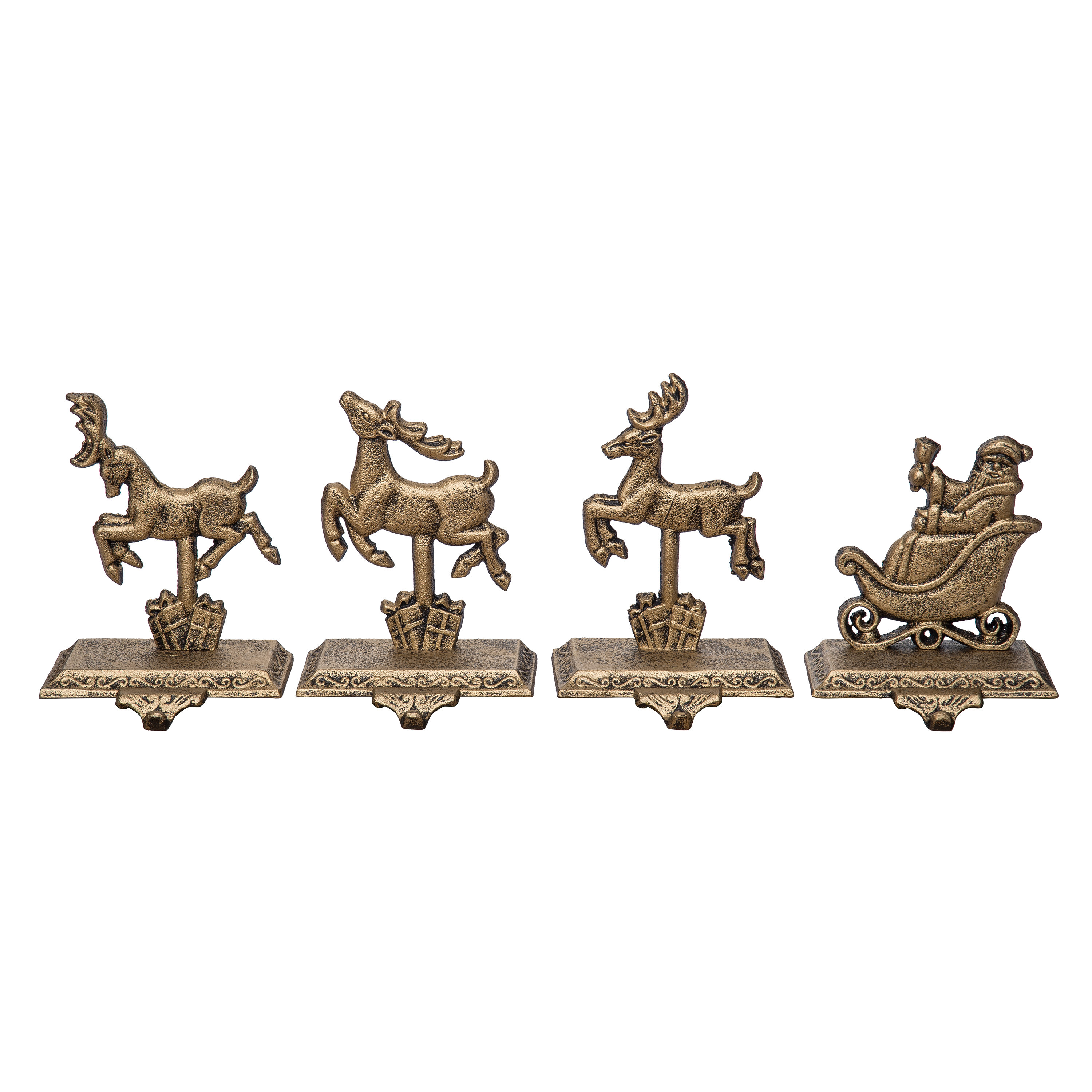 Transpac Iron Santa w/Reindeer Stocking Holder Set of 4 Christmas Home ...