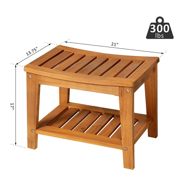 Highland Dunes Delania Solid Natural Acacia Wood Sturdy Bathroom Shower ...