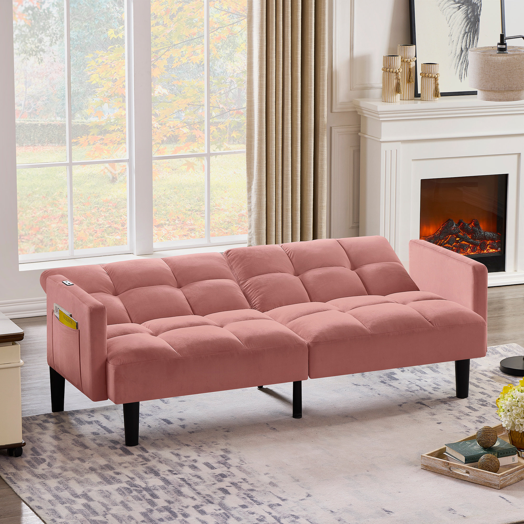Orren Ellis Velvet Futon Couch Convertible Folding Sofa Bed - Wayfair ...