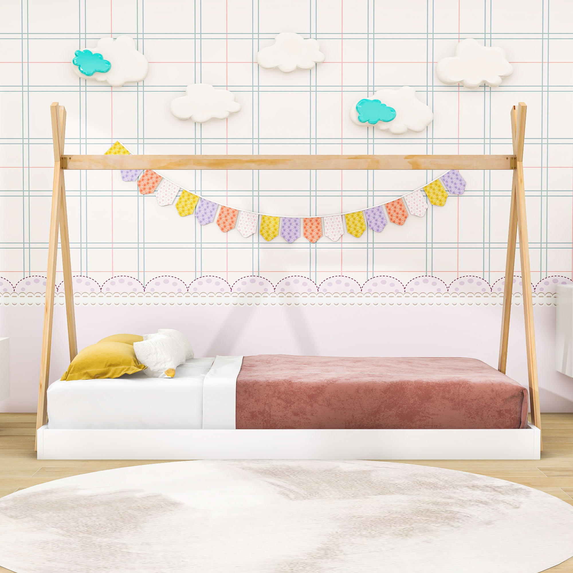 Redwood Rover Twin Wood Floor Bed with Triangle Stability Structure ...