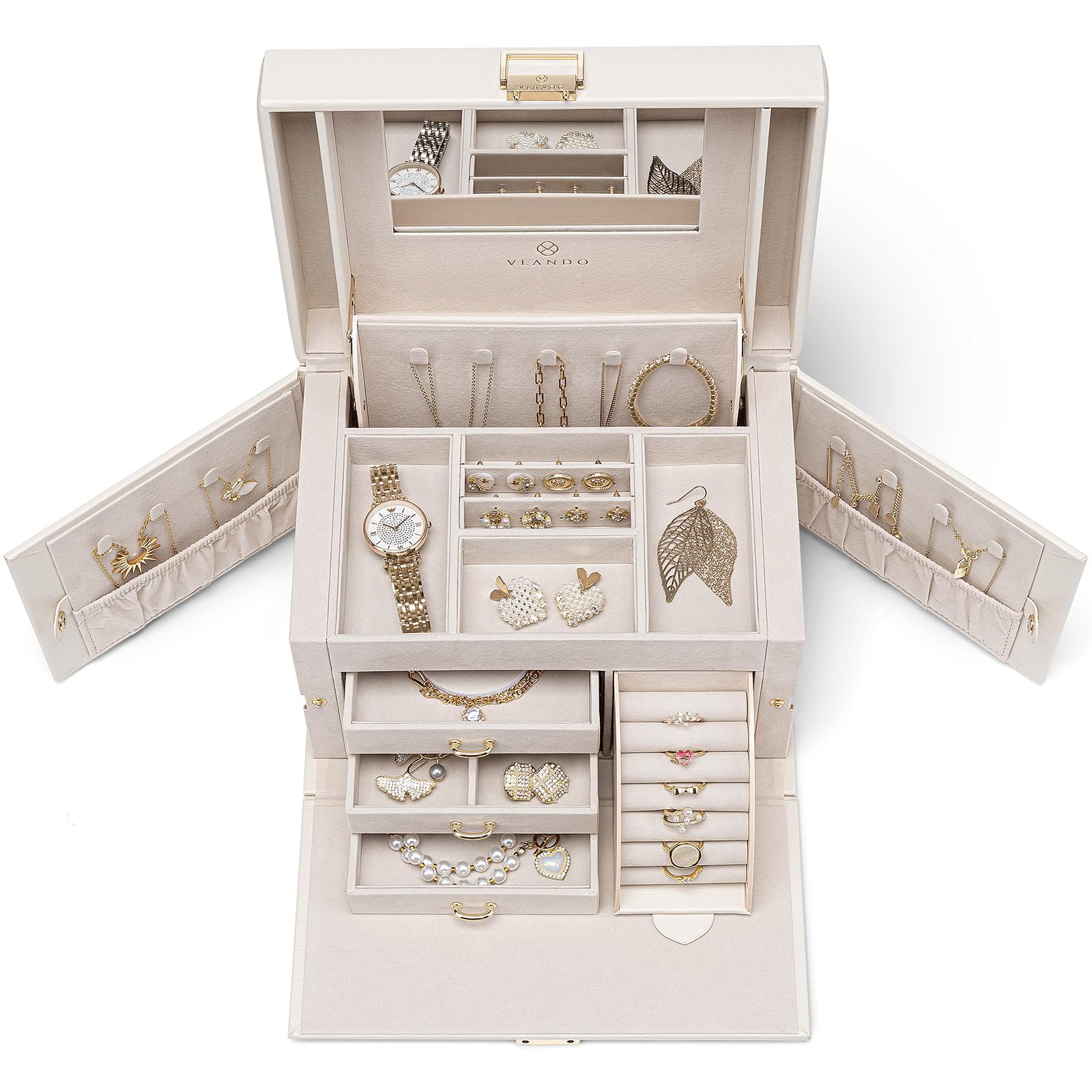 Everly Quinn Elegant Jewelry Box With Mirror - Stylish Faux Leather ...