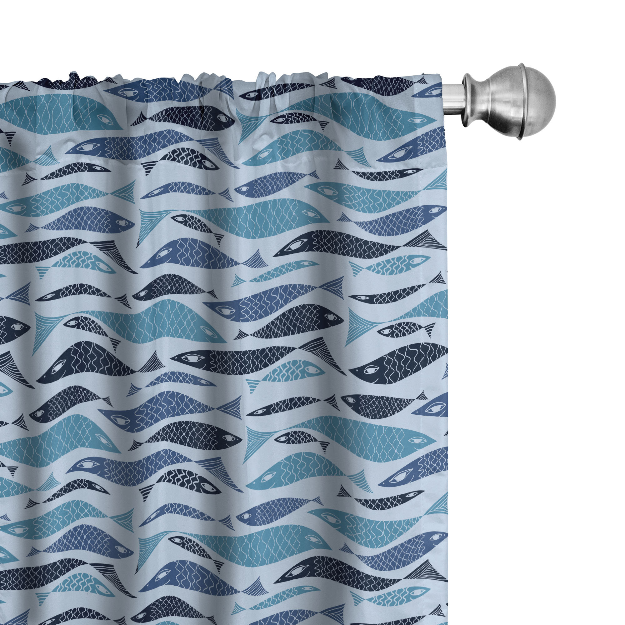 East Urban Home Marine 4-Panel Curtains, Graphic Fish Silhouettes, Blue ...