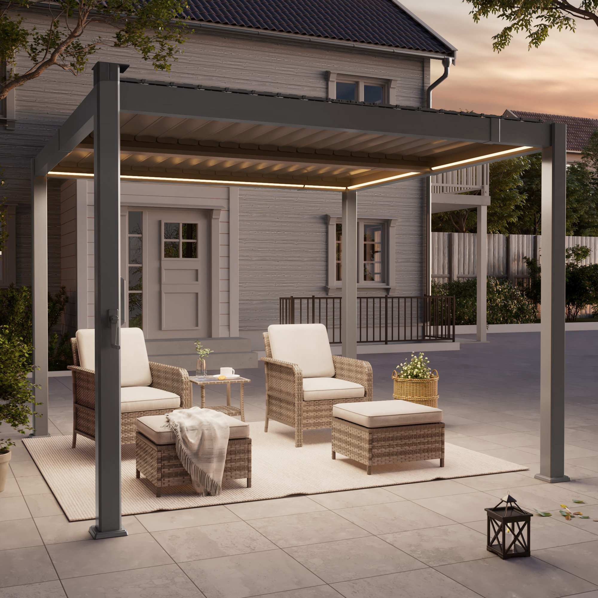 Causeway Bay Aluminum Solar LED Louvered Pergola with Canopy | Wayfair