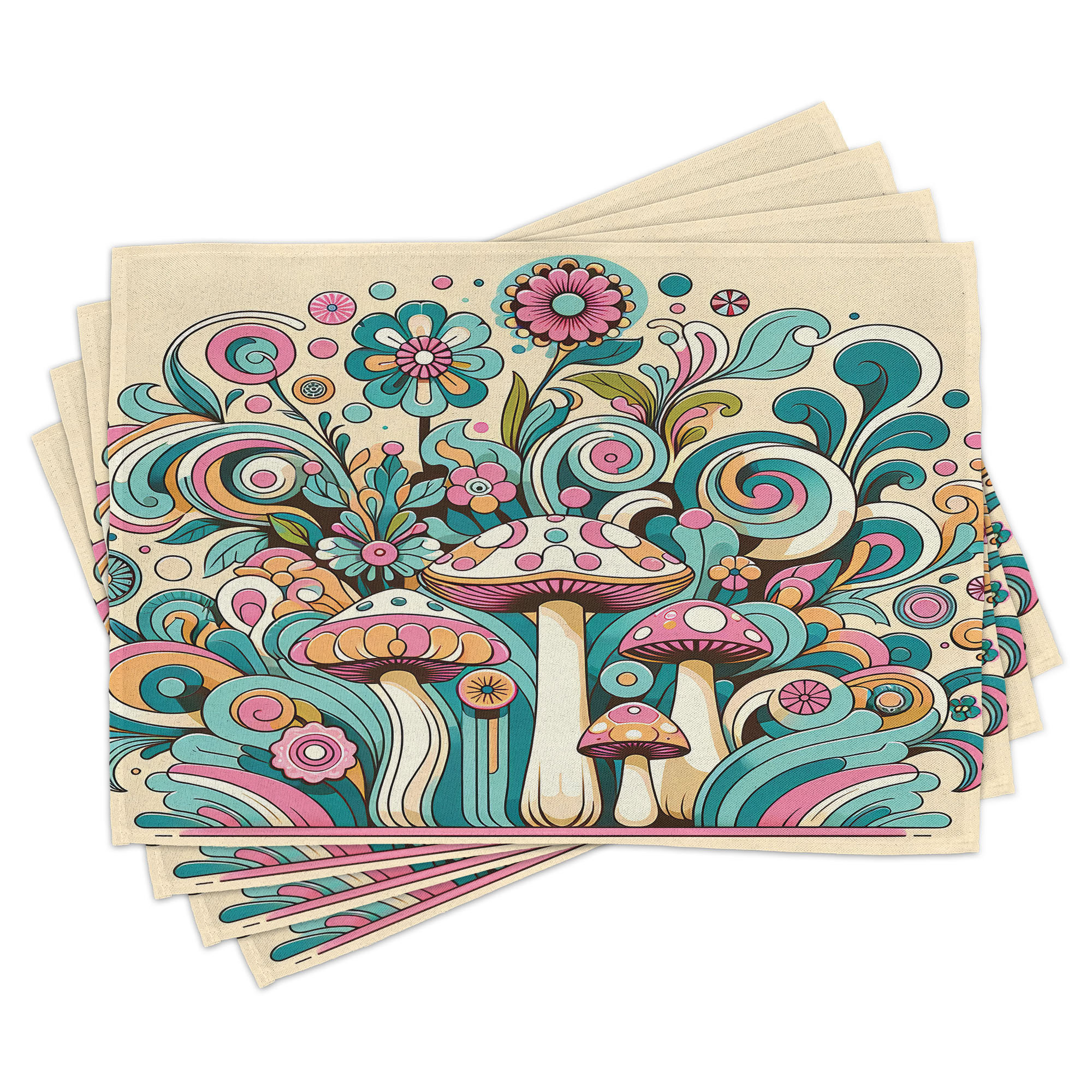 Ambesonne Mushroom Place Mats Set of 4 Groovy 70s Garden Bloom Standard ...