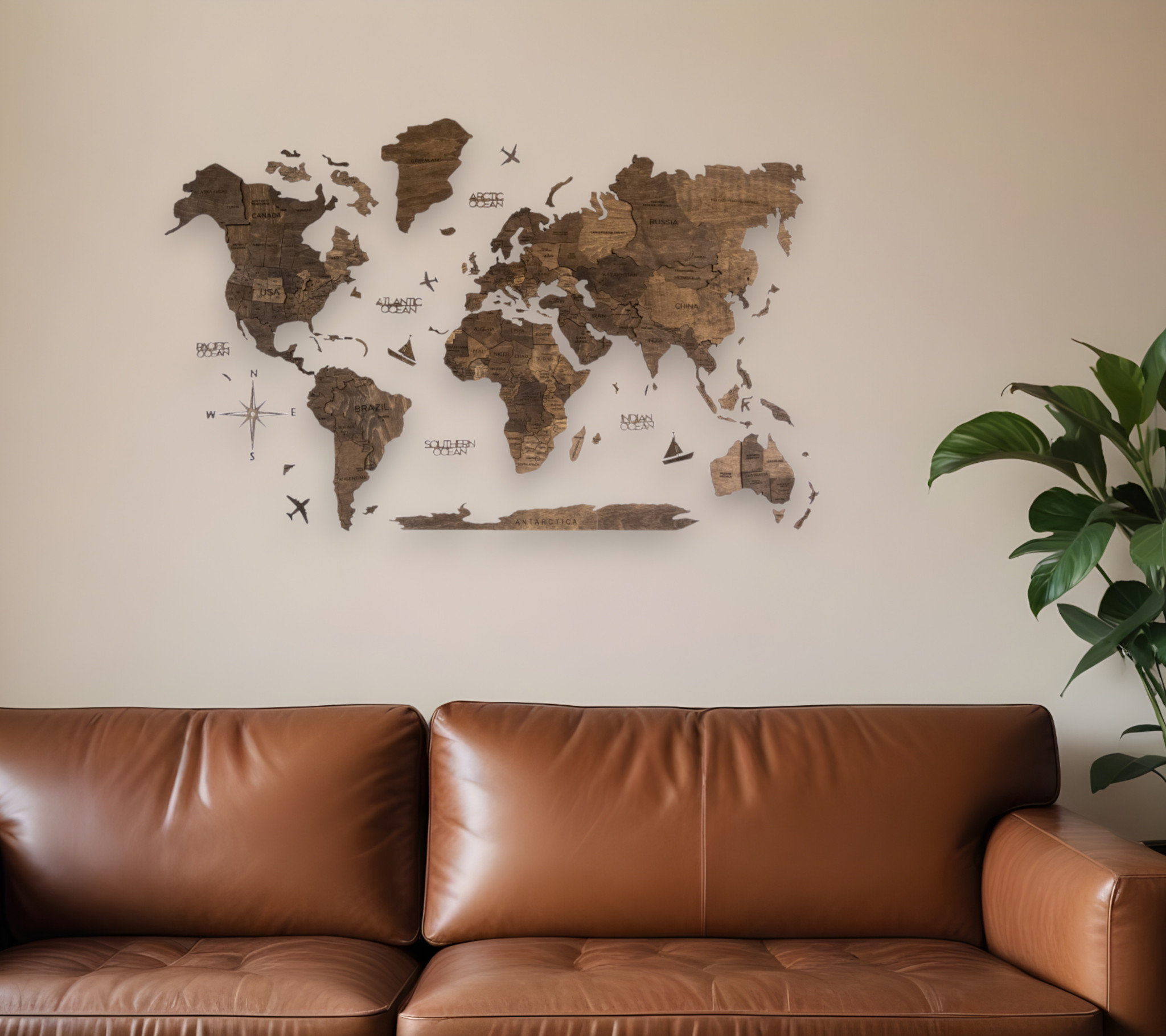 HomeRoots 24" X 39" Brown Wood World Map Hanging Dimensional Sculpture ...