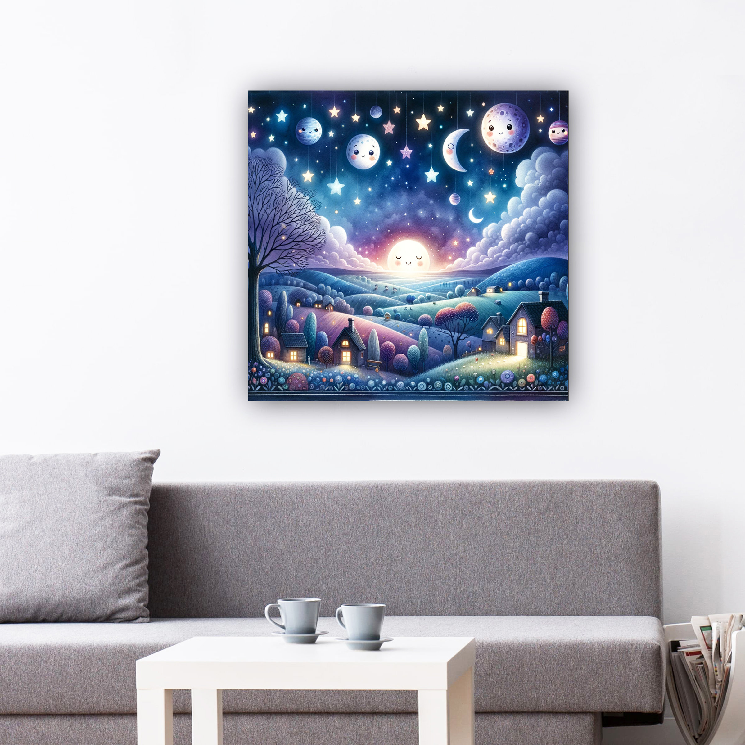 Zoomie Kids " Celestial Smiles: Whimsical Night Sky " Print on Canvas ...