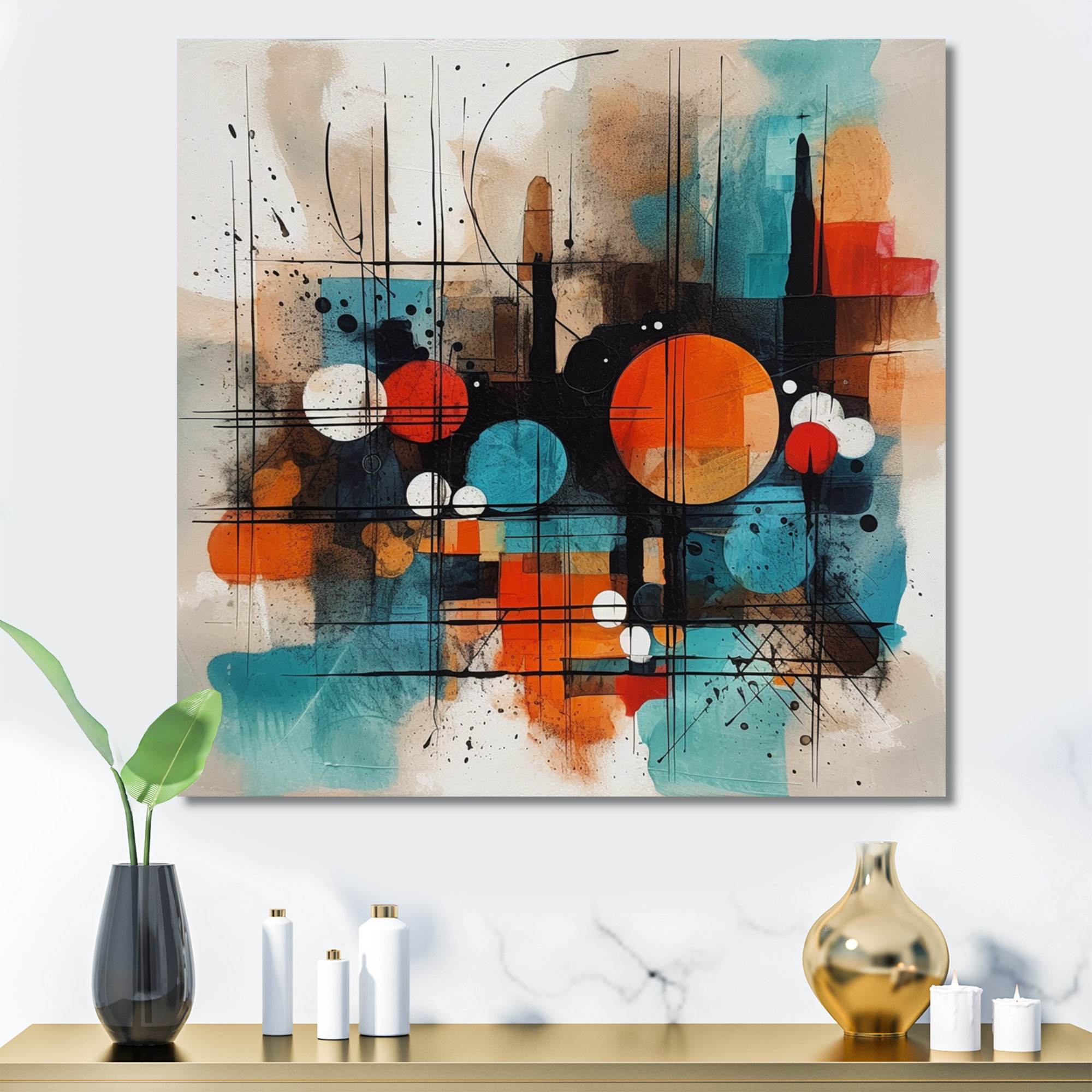 Ivy Bronx Corlew Orange Abstracted Geometric Explorations III Framed On ...