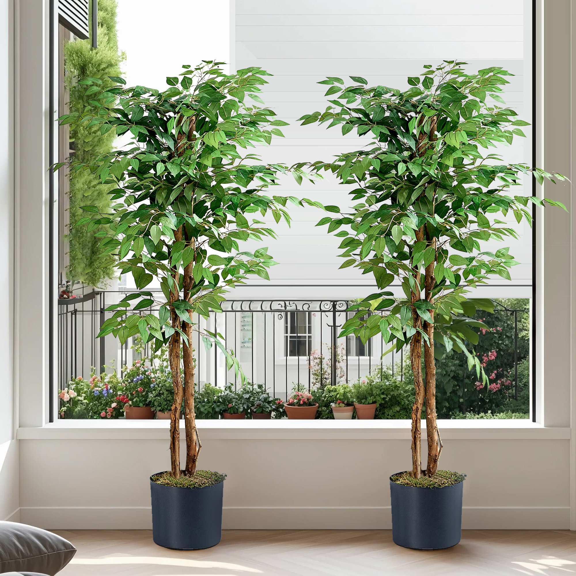 Primrue Vikki 2 Artificial Ficus Tree In Pot Set, Faux Ficus Plant ...