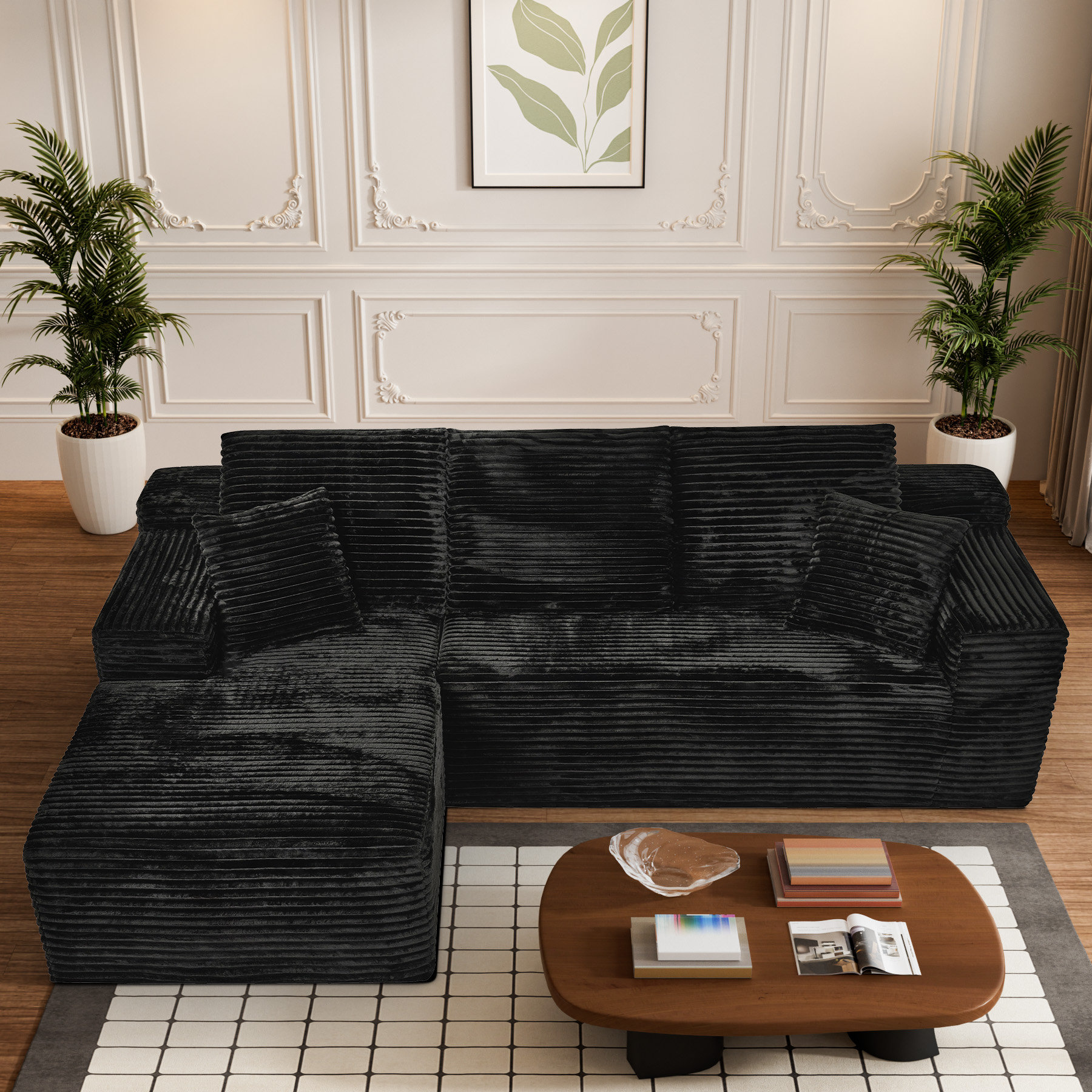 Everly Quinn Oversized Modular Cloud Couch in Black – L-Shaped ...