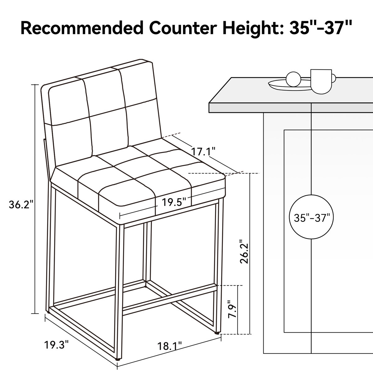 Latitude Run® Counter Height Bar Stools With Padded Back, Modern ...