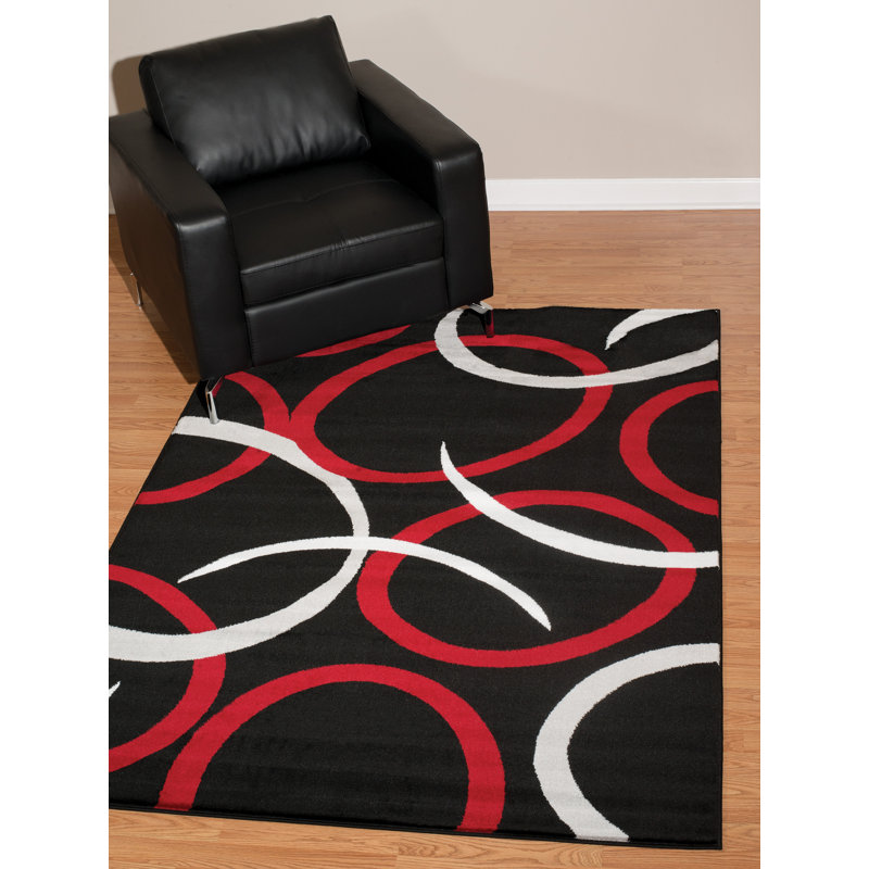 Orren Ellis Gluck Abstract Black/Red/Gray Area Rug & Reviews | Wayfair