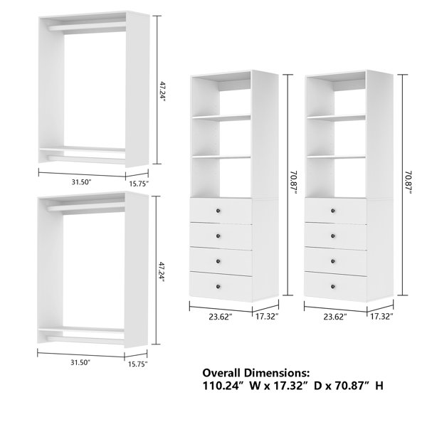 Latitude Run® 70" Tall Closet Organzier System,Modular Closet System ...