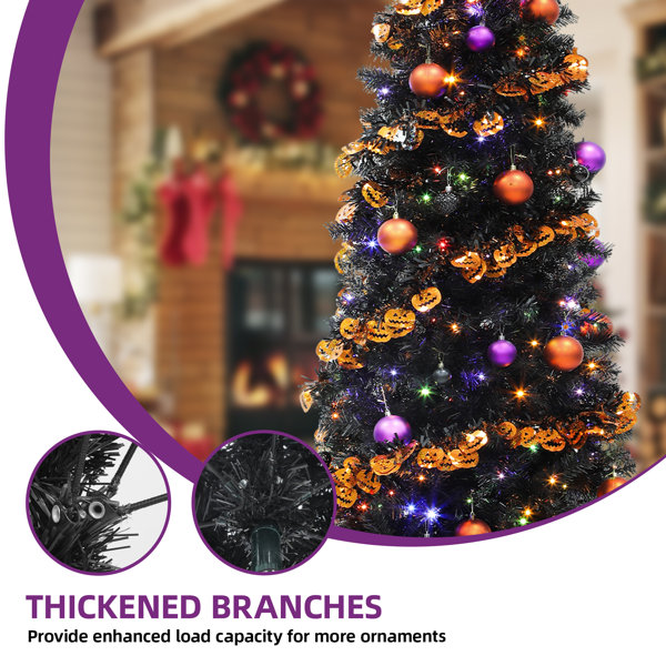 The Holiday Aisle® Slim Pre-Lit Black Pencil Christmas Tree with 700 ...