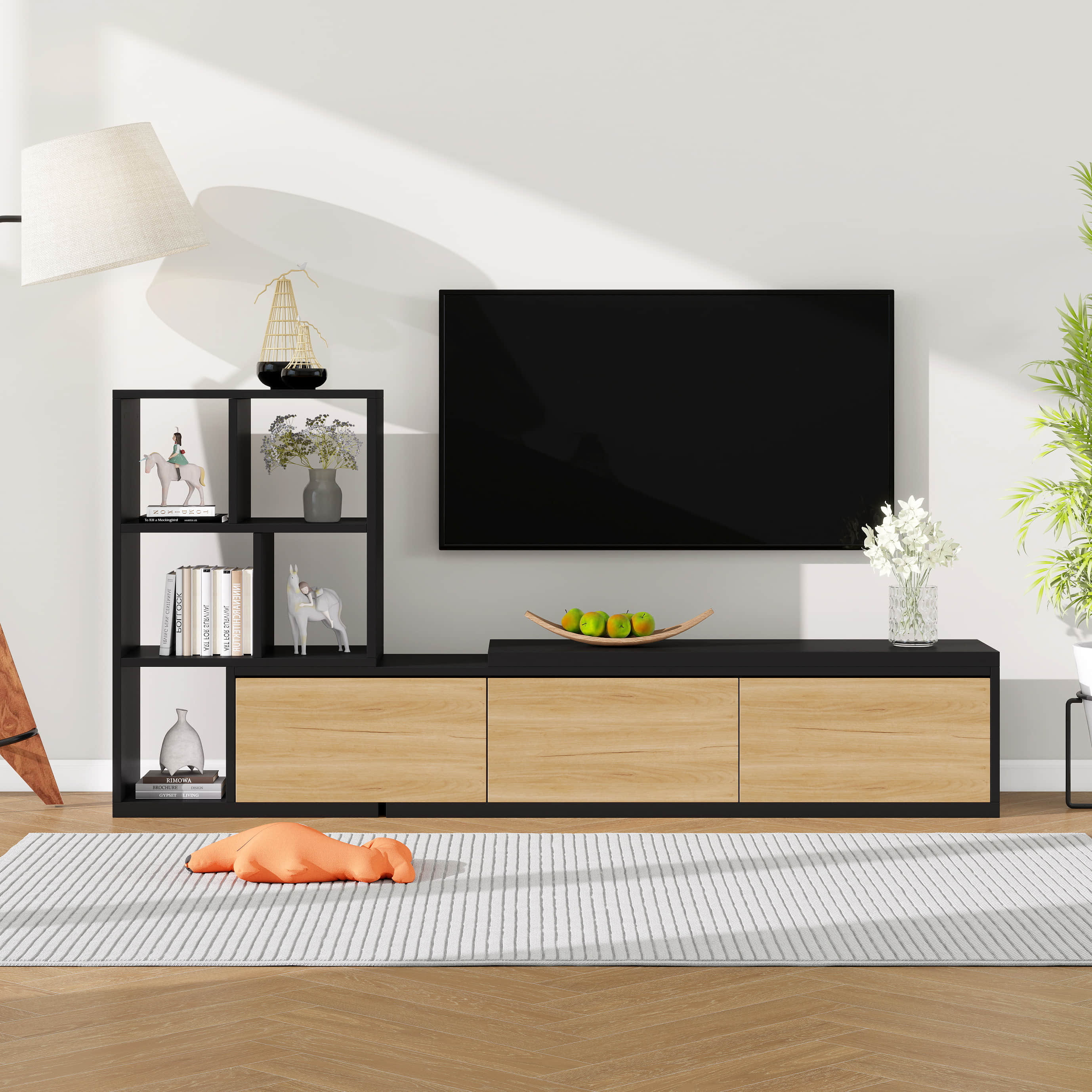 George Oliver 126'' Extendable TV Stand With 3 Tier Bookshelves For Tvs ...