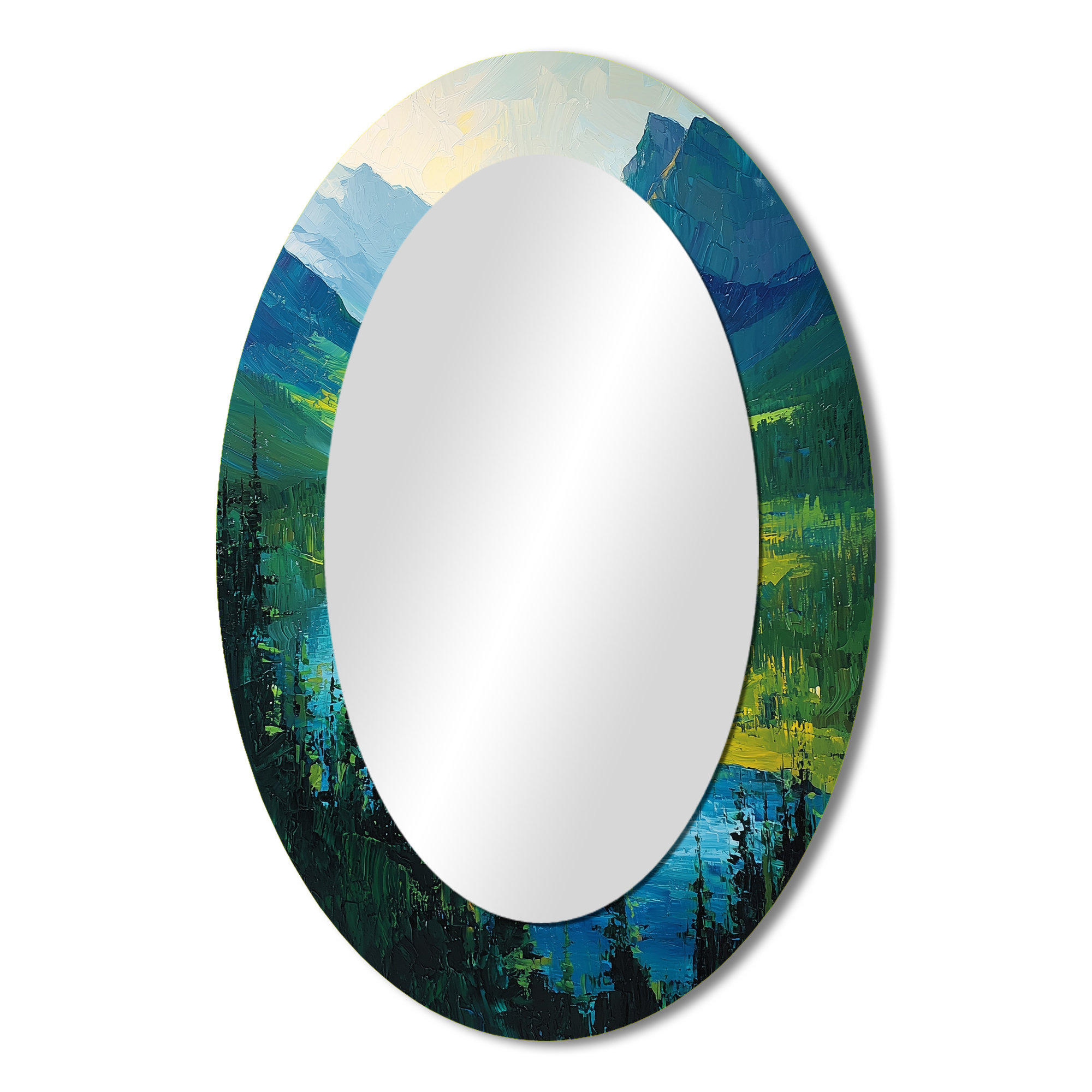 Dakota Fields Mountain River Reflections In Rocky Mountains II - Landscapes Oval Decorative ...