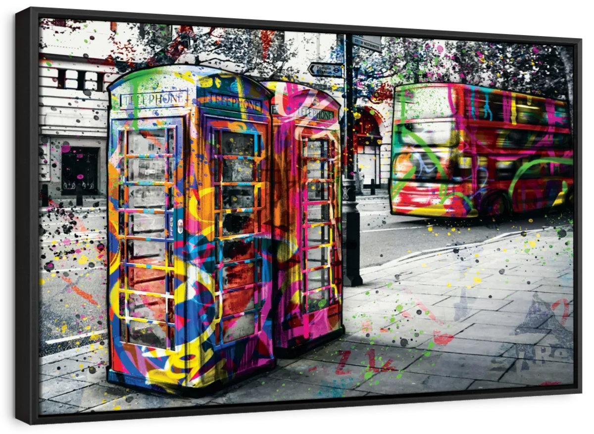 Ebern Designs London Phone Booths Paint Splash Canvas Print | Wayfair