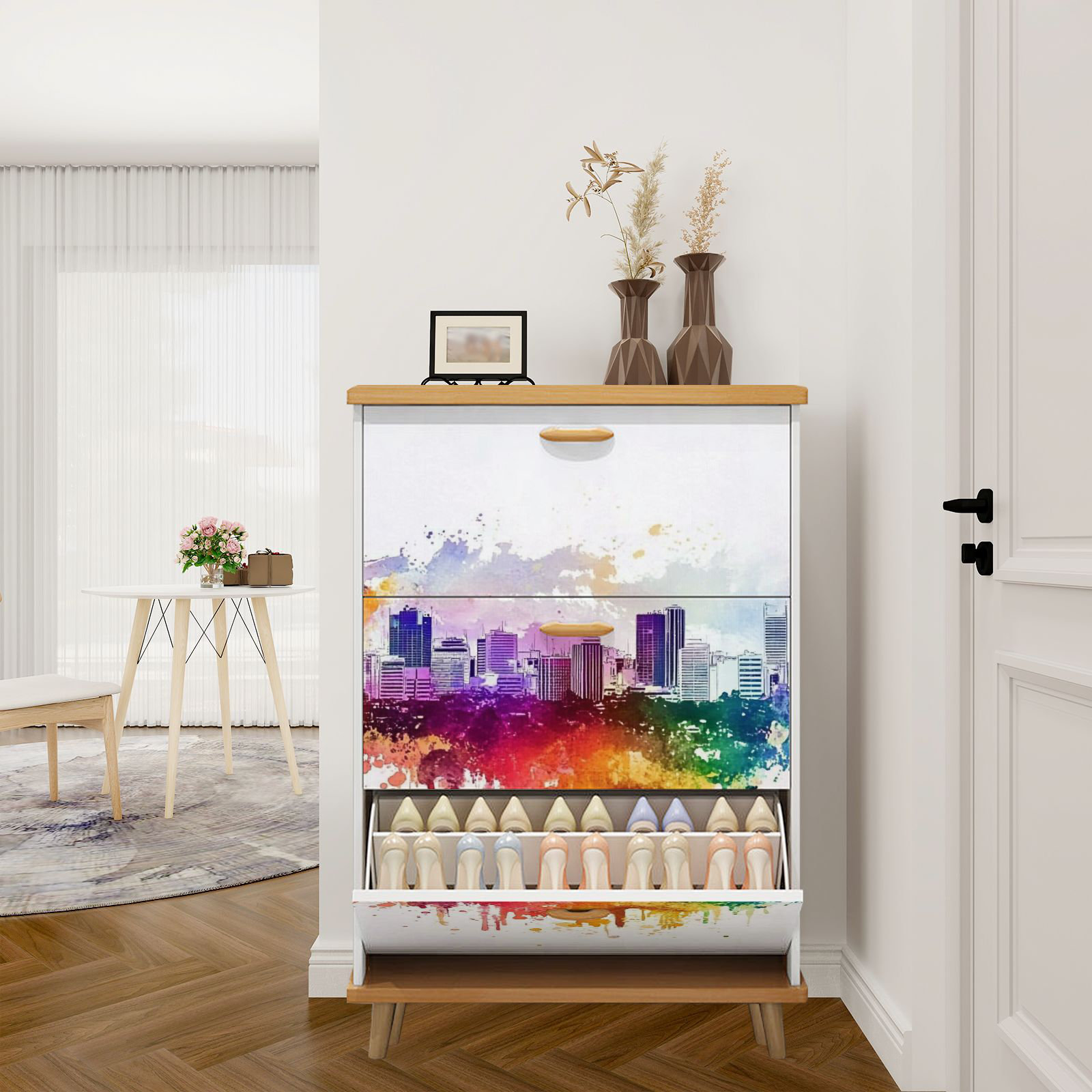 East Urban Home Shoe Storage Cabinet with 3 Flip Drawers for Caracas ...