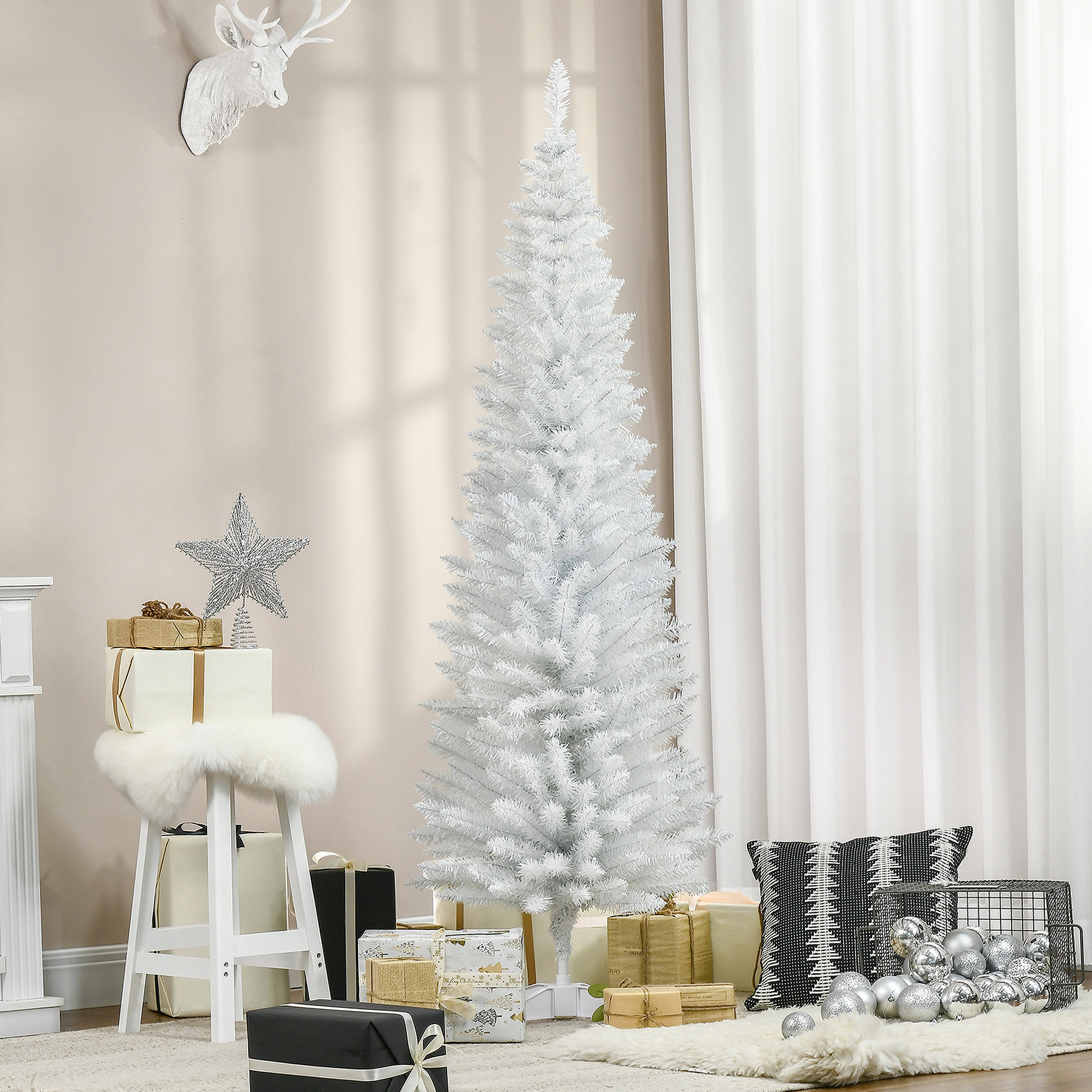 Ebern Designs Artificial Pencil Christmas Tree, Slim Xmas Tree With 390 ...