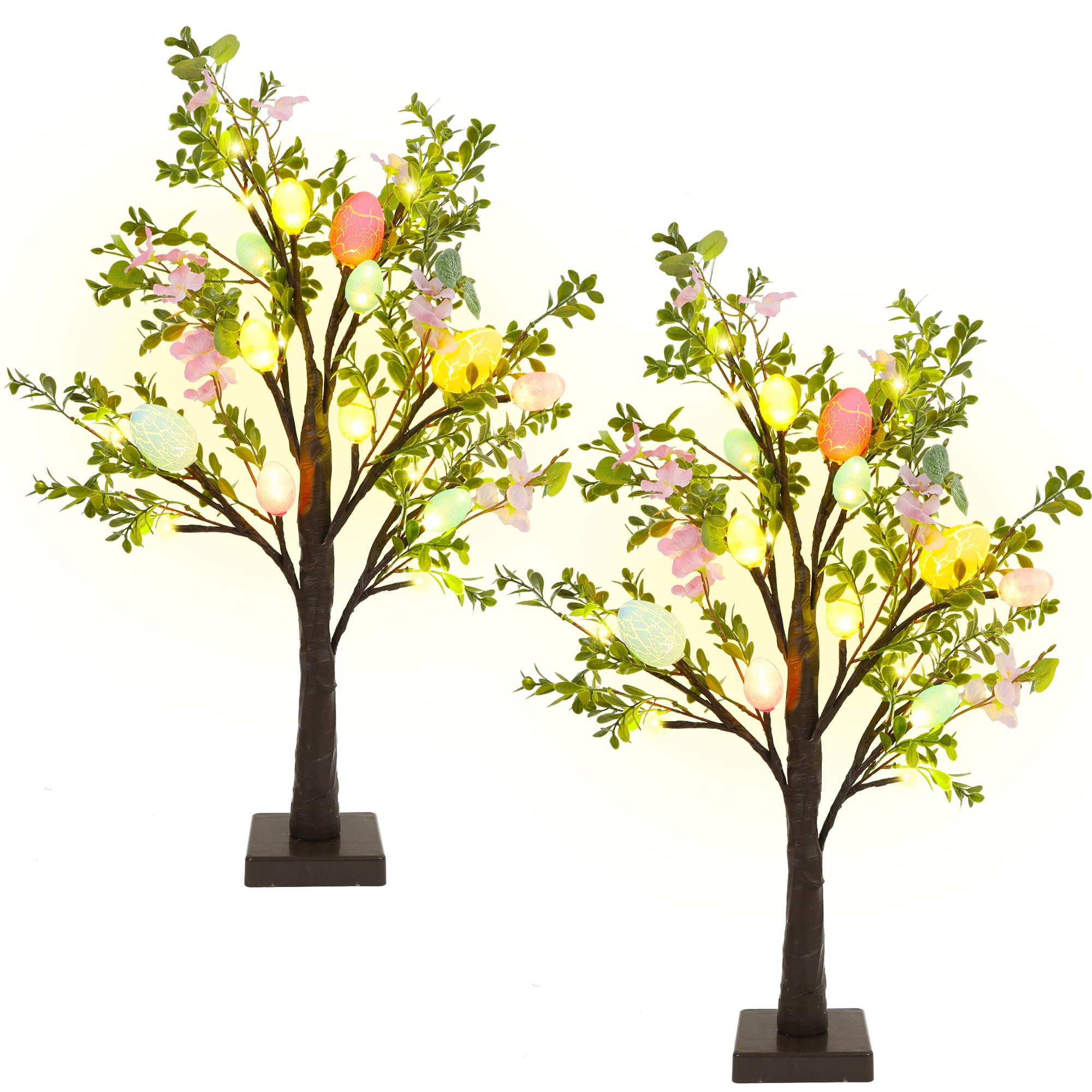 Alcott Hill® Set of 2 Lighted Artificial Easter Trees with Easter Eggs ...