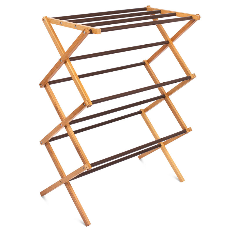 MASMIO Wooden Clothes Drying Rack 3-Tier Foldable Bamboo Laundry Stand ...