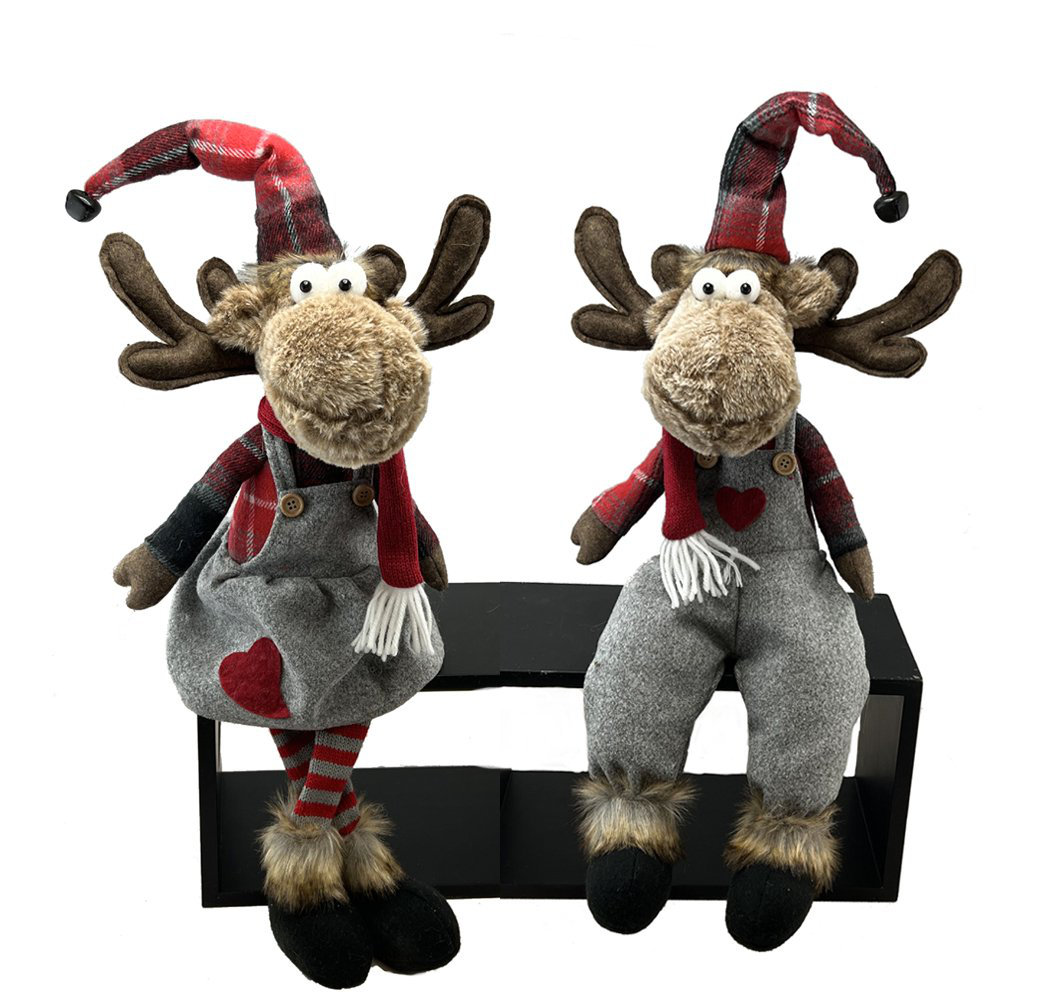 The Holiday Aisle® Set Of 2 Assorted Sitting Moose In Plaid Hats ...