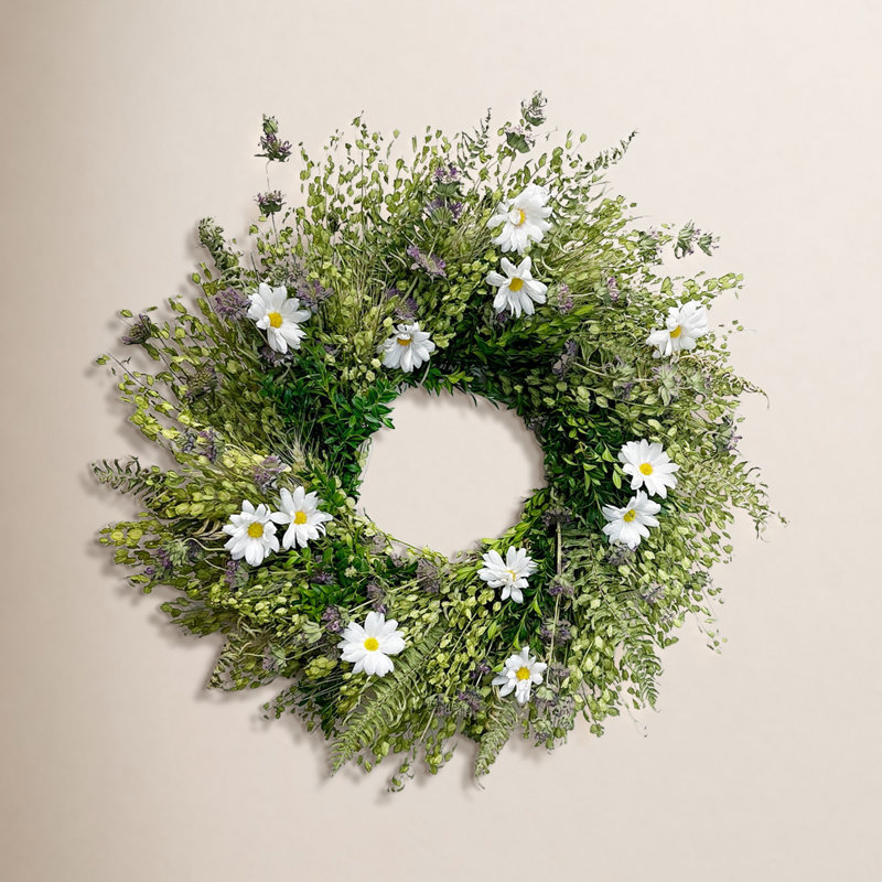 Birch Lane™ Dried Morning Daisies 22" Spring Wreath | Birch Lane