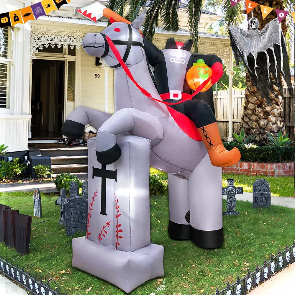 The Holiday Aisle® 8 FT Halloween Inflatables Headless Horseman ...