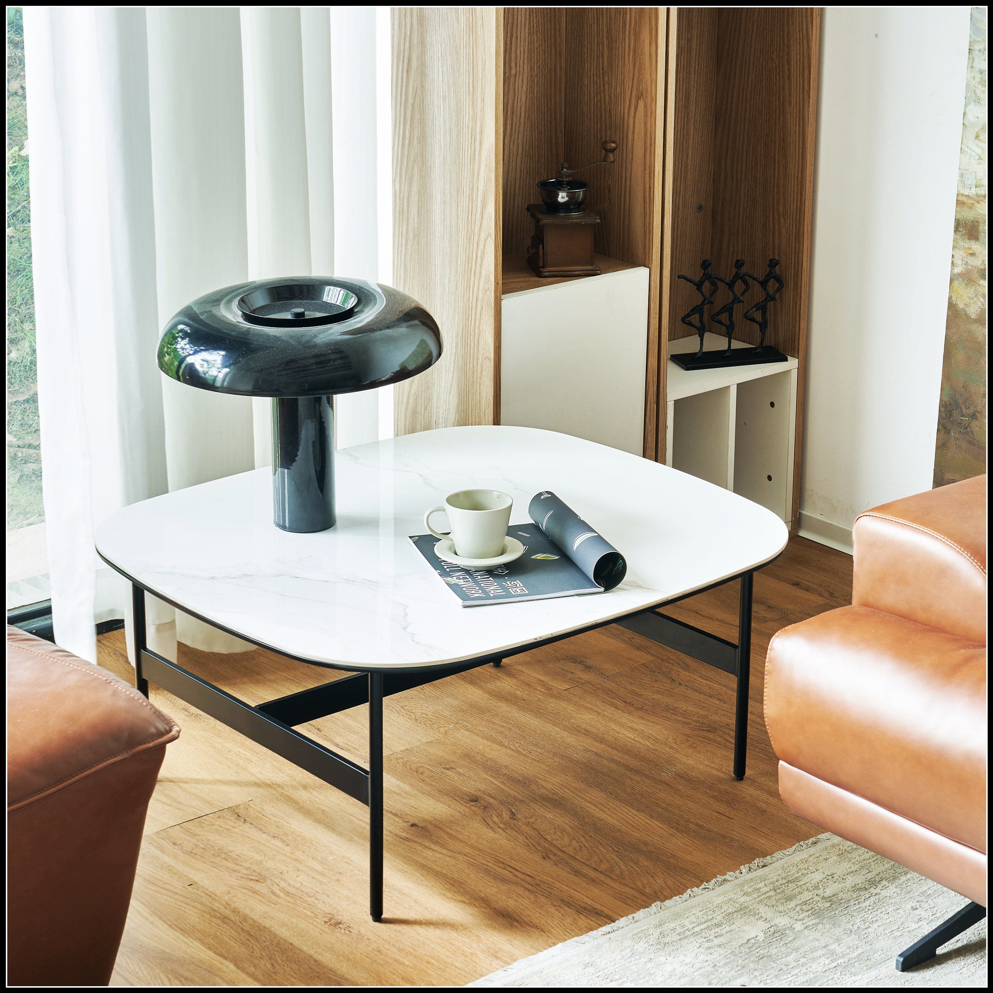 Ivy Bronx Modern Rock Beam Ceramic Coffee Table, Low Square Design for ...