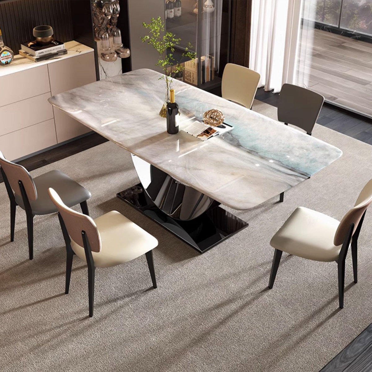 Fit and Touch Marble Top Metal Base Dining Table - Wayfair Canada