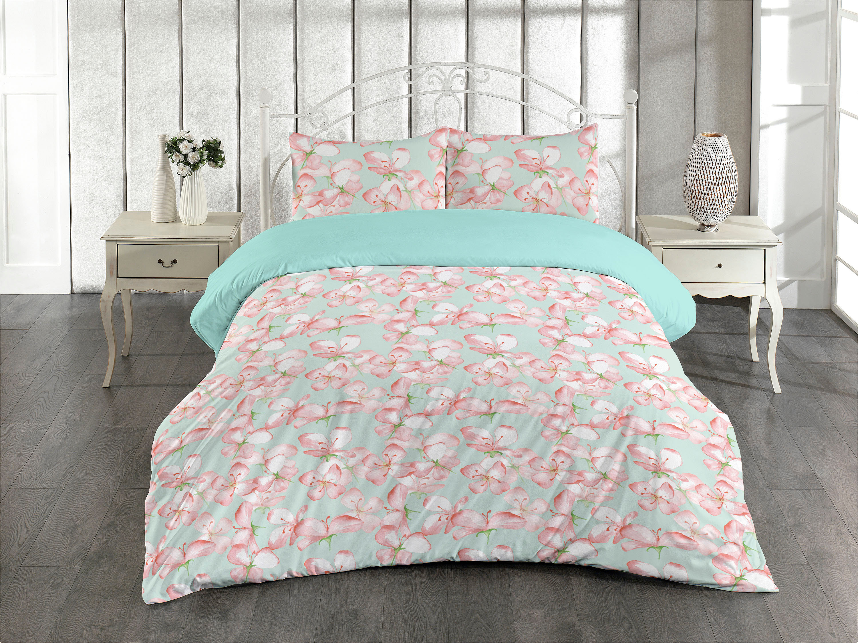 Ambesonne Springtime Duvet Cover Set Delicate Apple Blossoms Salmon ...