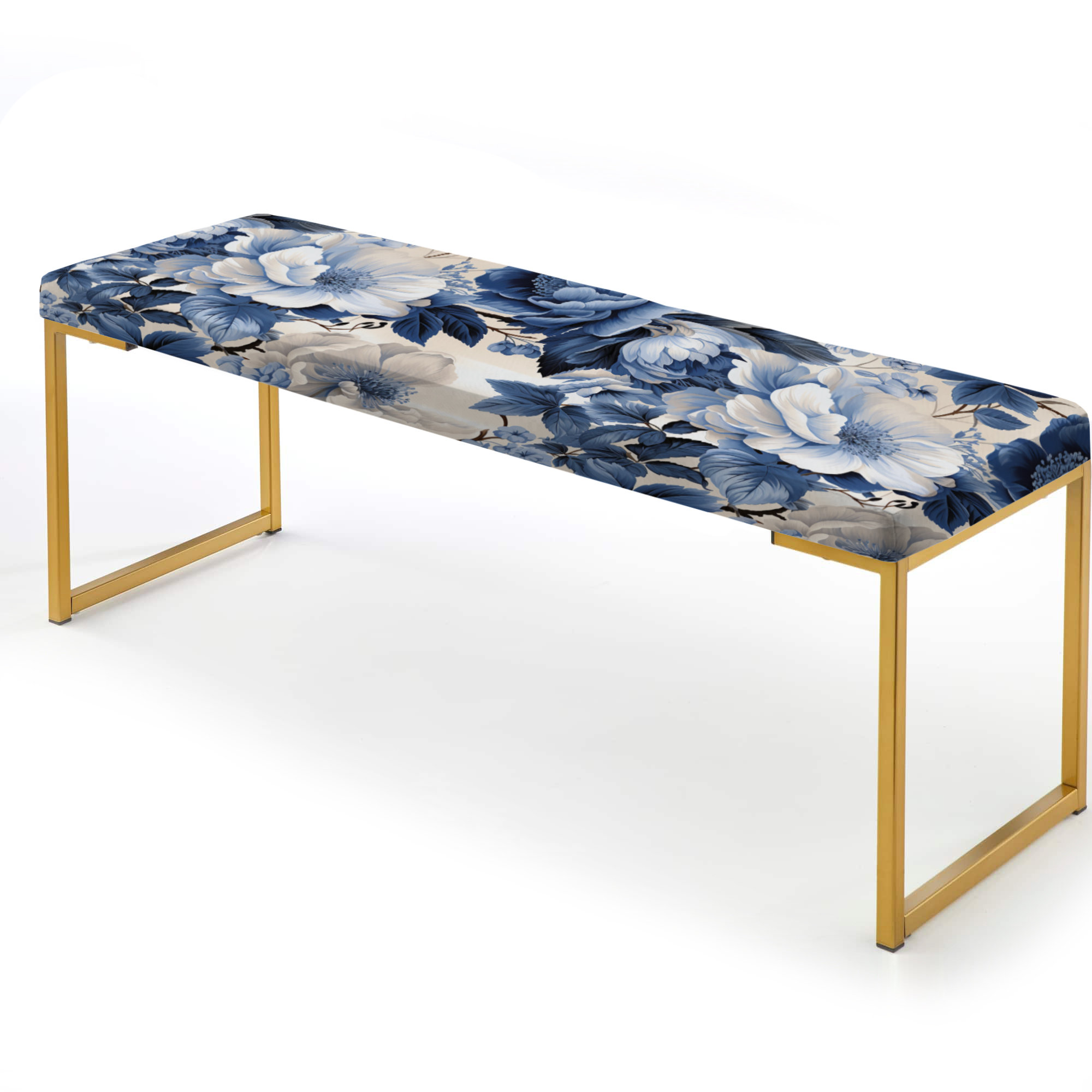 Design Art Blue And White Flower Radiance - Floral Upholstered Gold ...