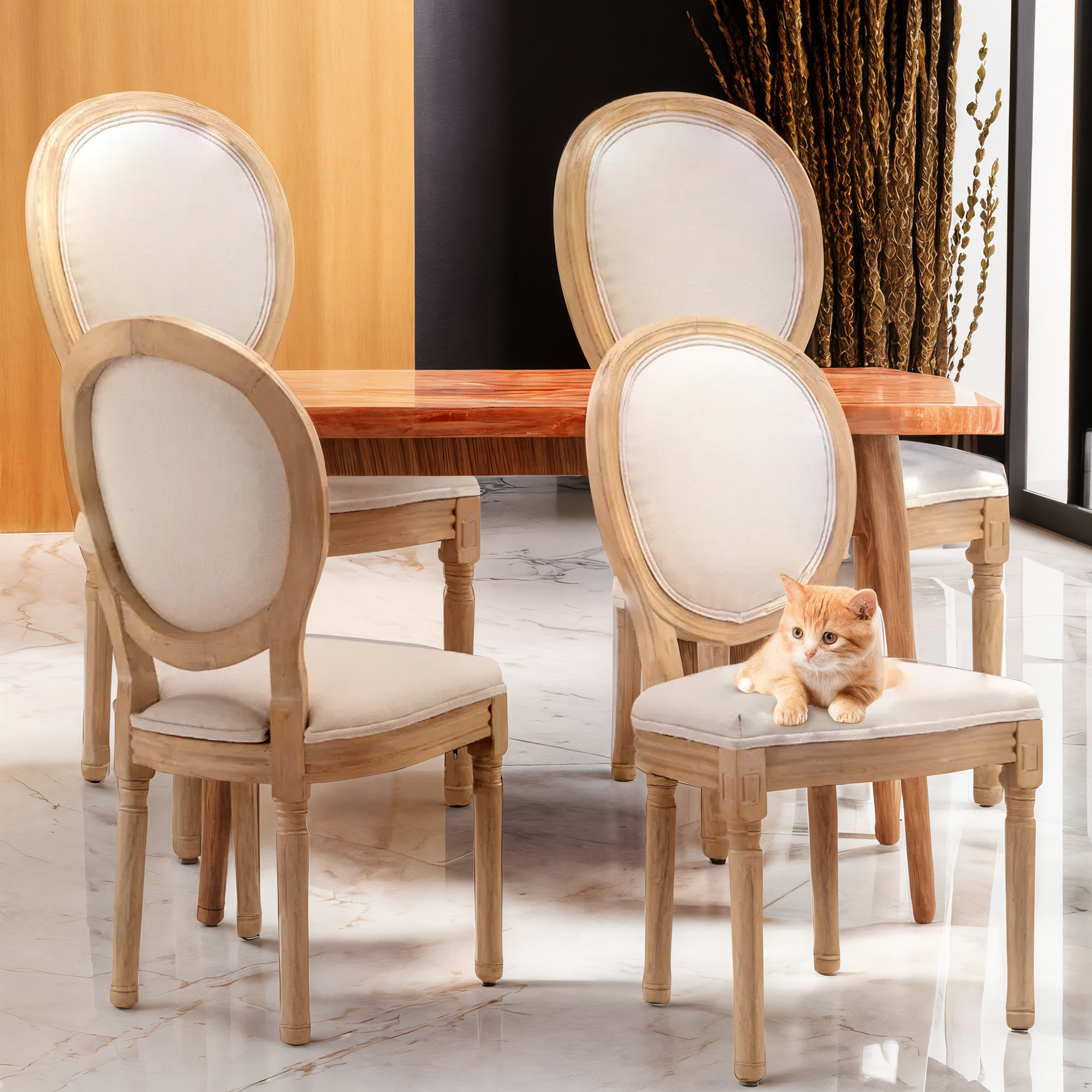 One Allium Way French Style Vintage Solid Back Dining Chair (Set of 4 ...