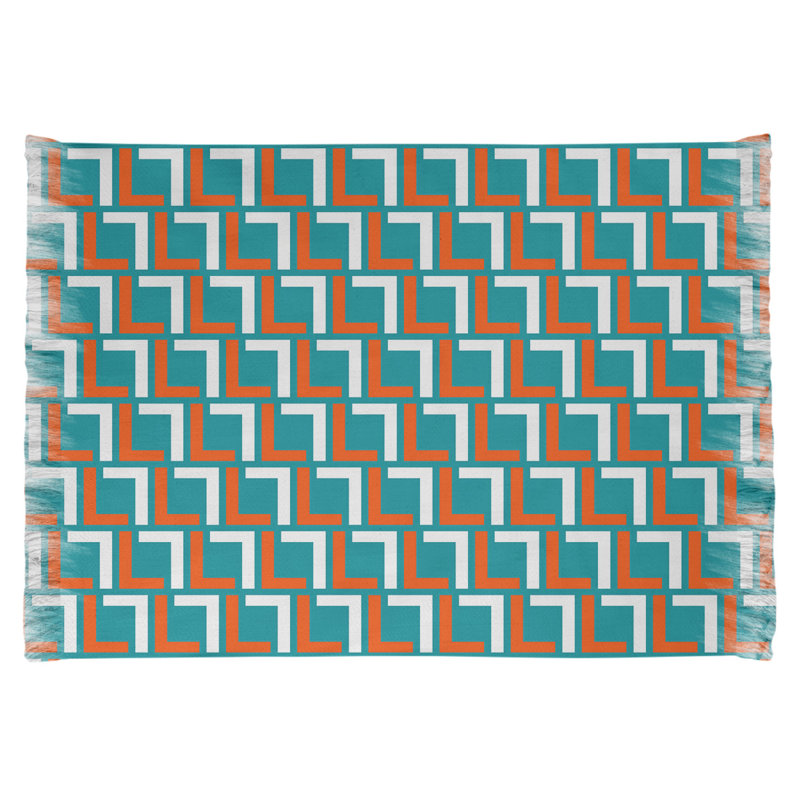 East Urban Home Geometric Handmade Green/Orange/White Area Rug | Wayfair