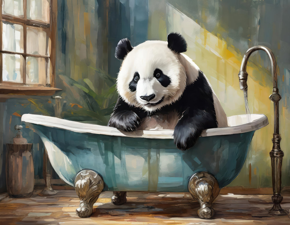 Red Barrel Studio® " Panda Bathtub " on Canvas | Wayfair