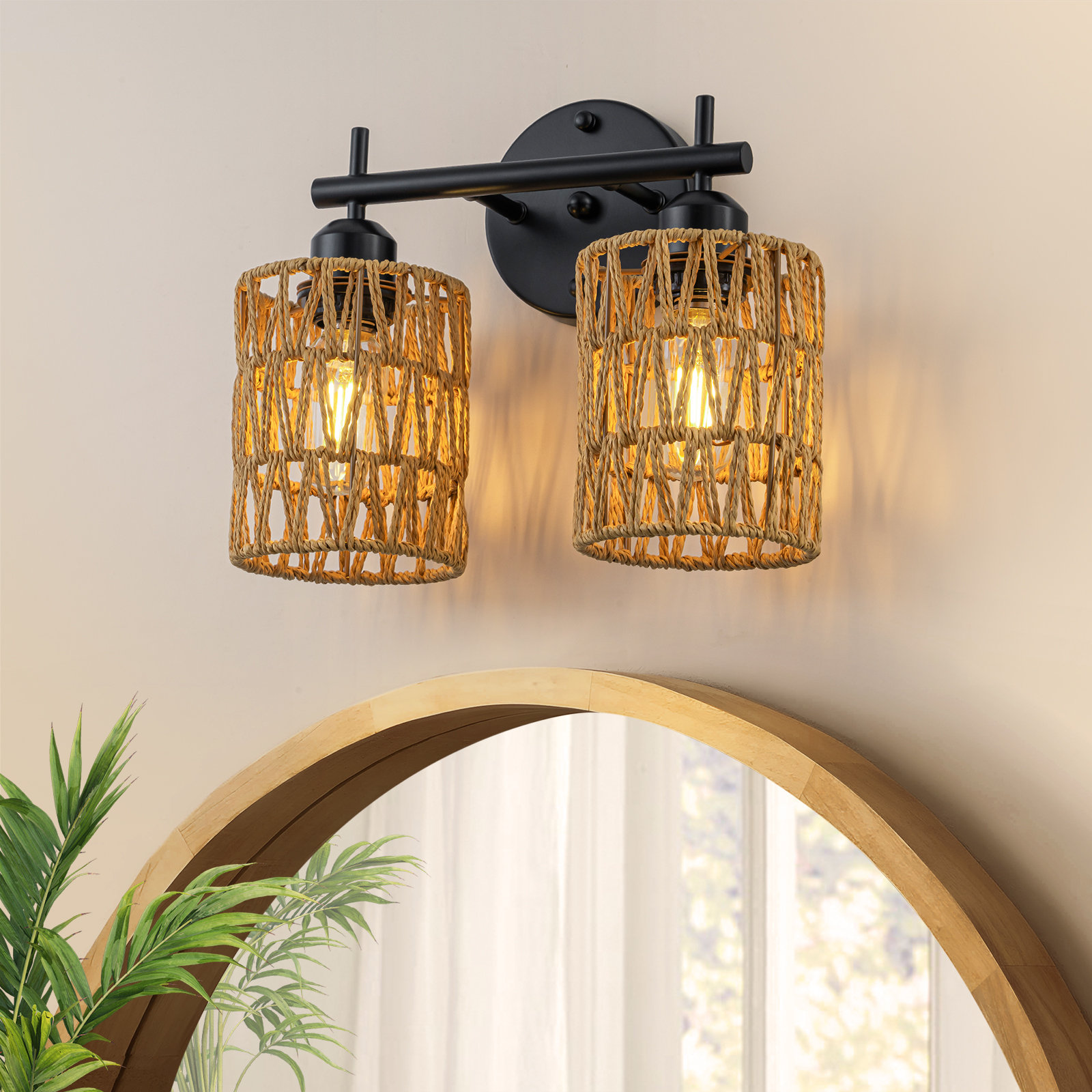 Bay Isle Home™ Wigston Boho Hand-woven Rattan Dimmable Vanity Light ...