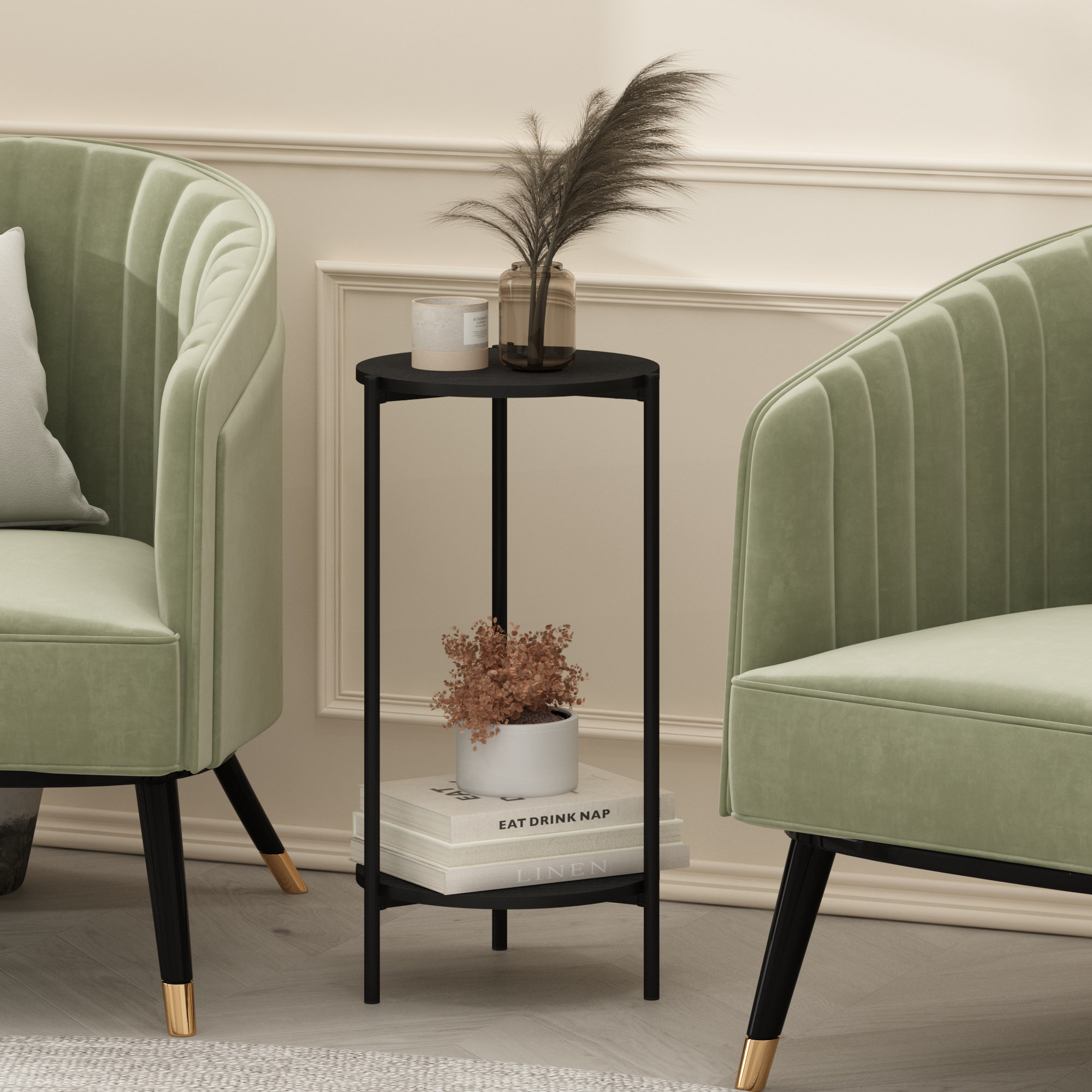 Wade Logan Caureen 2-Tier Modern Tall Round Side End Table with Sturdy ...