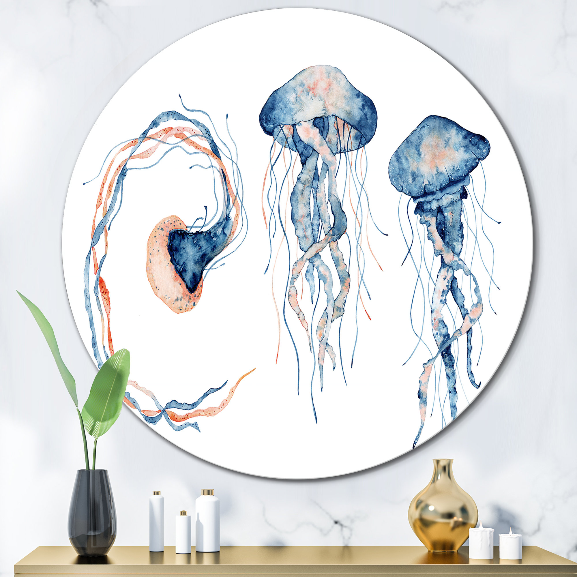 East Urban Home Blue Squids On White - Nautical & Coastal Metal Circle ...